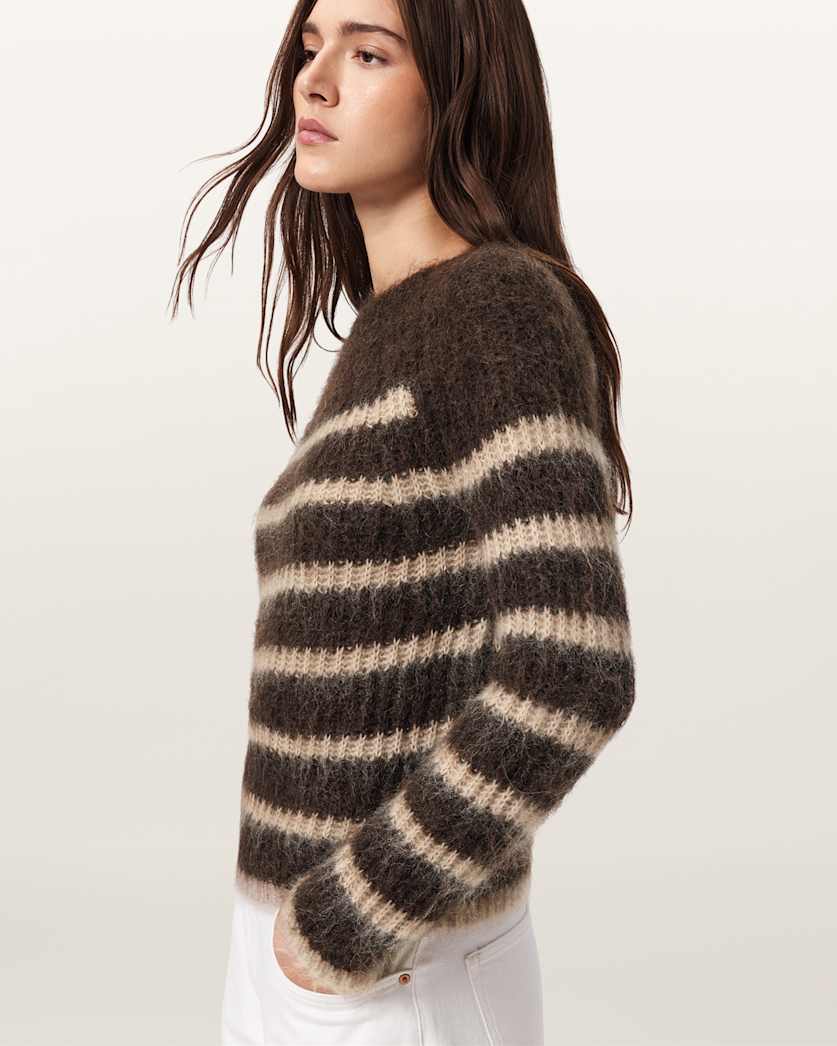 Riga Striped Crew Neck Sweater BTTLE BROWN/BARLEY | ALLSAINTS US